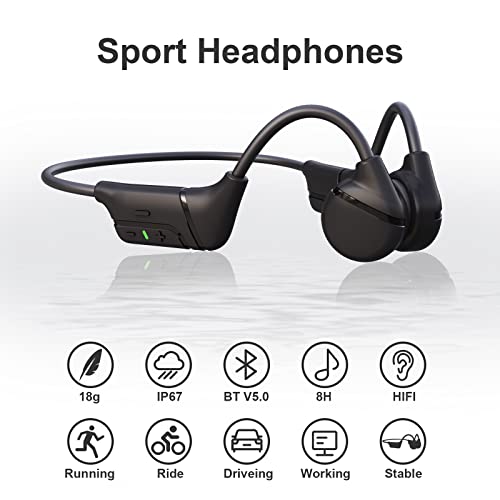 Loluka Wireless Open Ear Bone Conduction Headphones with Microphone Podcast Induction Bluetooth Earphones Sweatproof Sports Headset Lightweight Waterproof for Running Driving Hiking Bicycling Black