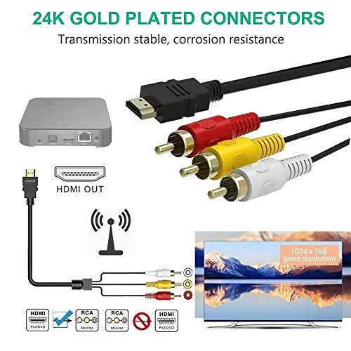 Eanetf HDMI to RCA Cable, 1080P 5ft/1.5m HDMI Male to 3-RCA Video Audio AV Cable Connector Adapter Transmitter for TV HDTV DVD