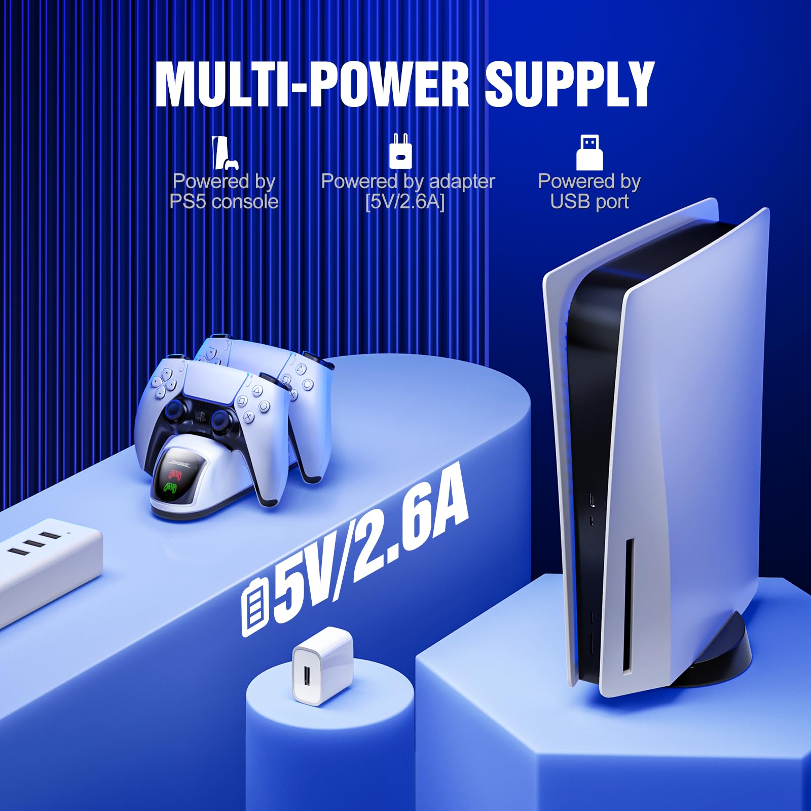 Fachixy PS5 Controller Charging Station with Fast Charging Cord PS5 Controller Charger Station Dual Charging Dock for PlayStation 5 Remote Controller Accessories with LED Lights White Black
