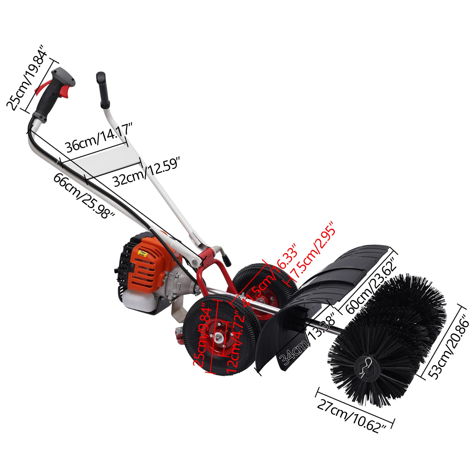 Walk-behind Road Snow Plow 52cc 2 Stroke Single Cylinder Hand Push Electric Industrial Snow Sweeper Space-saving Foldable Outdoor Snow Thrower