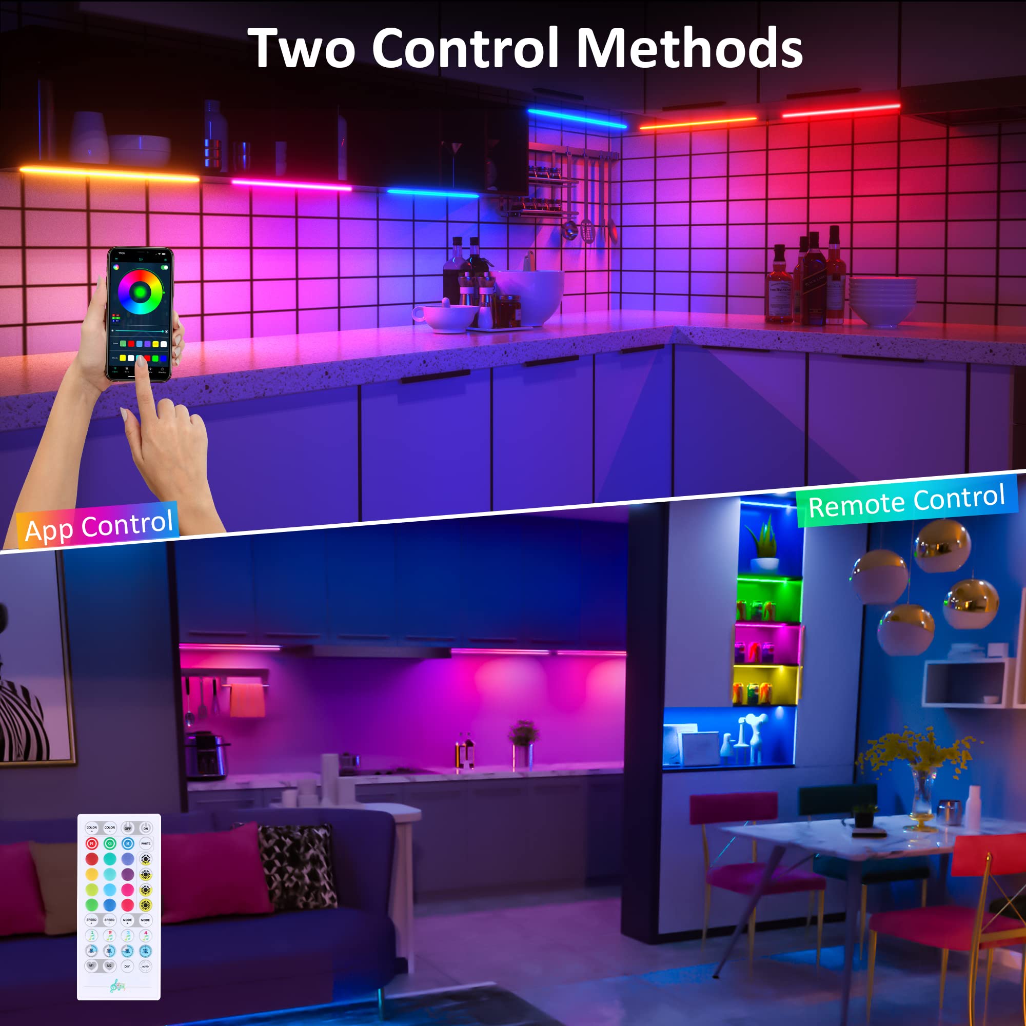 Benreom 6 Pcs RGB Under Cabinet Lights Kit, Smart App and Remote Control Under Cabinet Lighting, Dimmible Under Counter Lights for Kitchen, Plug in LED Lights for Cabinet, Counter, Workbench, Desk