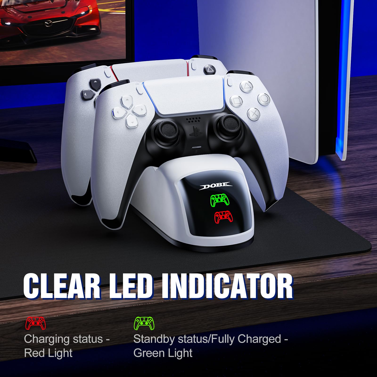 Fachixy PS5 Controller Charging Station with Fast Charging Cord PS5 Controller Charger Station Dual Charging Dock for PlayStation 5 Remote Controller Accessories with LED Lights White Black