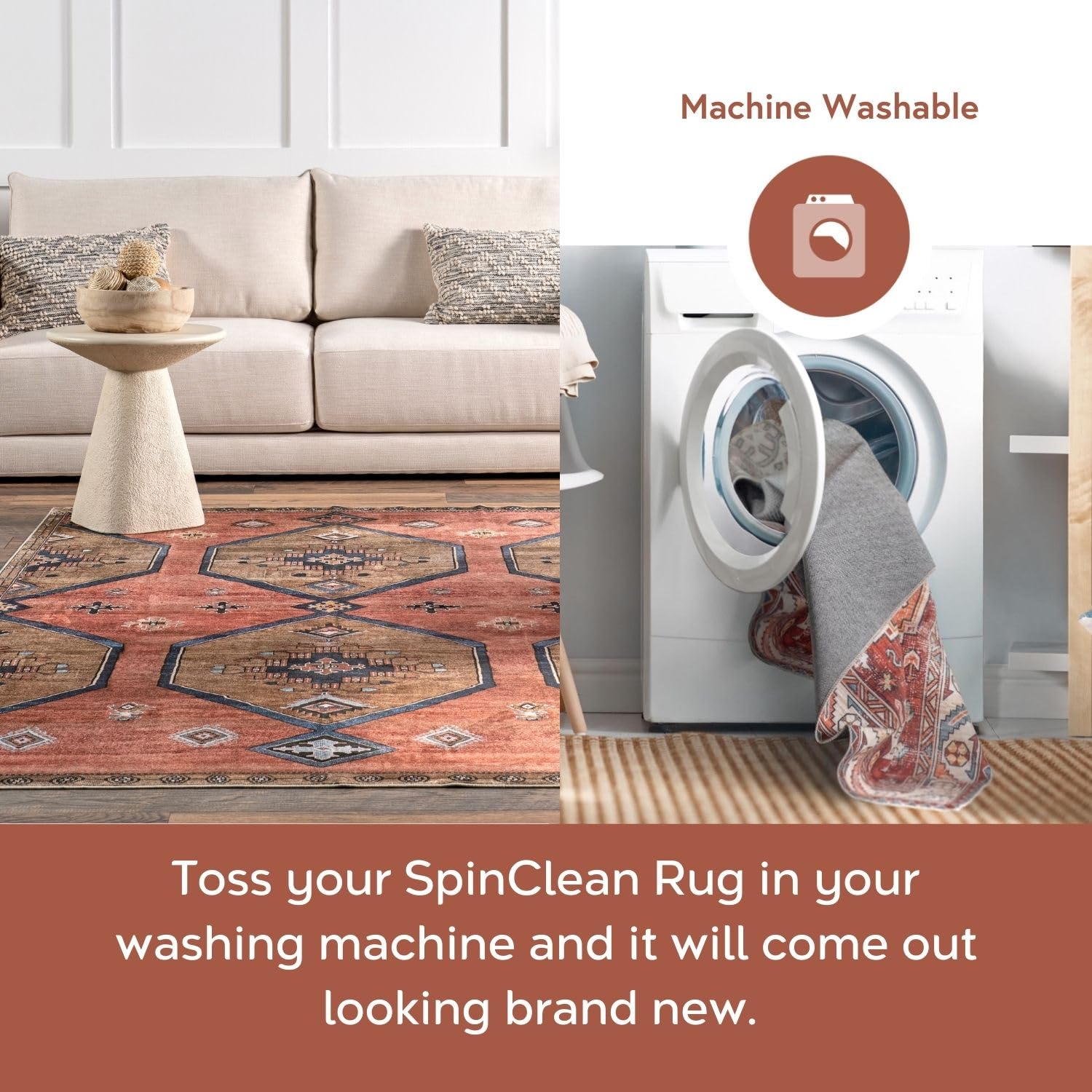 nuLOOM Francesca Machine Washable Contemporary Moon Ultra Thin Area Rug, 6' x 9', Grey