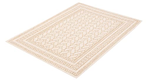 ECARPETGALLERY Vintage Turkish Area Rug for Living Room Bedroom 6x9 Taupe Carpet, High Low Pile Textured Rug, 368017