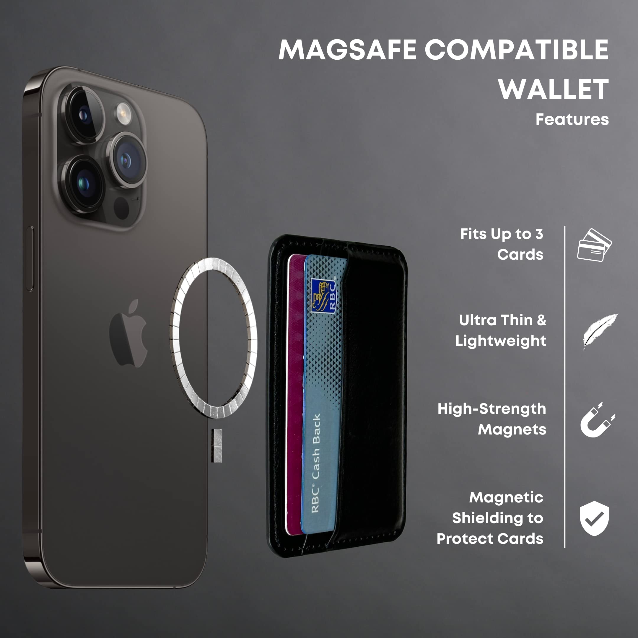 VECI 2-in-1 MagSafe Compatible Men’s Bifold Wallet with Detachable Wallet/Card Holder - Modular Design with Slim & Magnetic Section for use with iPhone (Full-grain leather, Black)