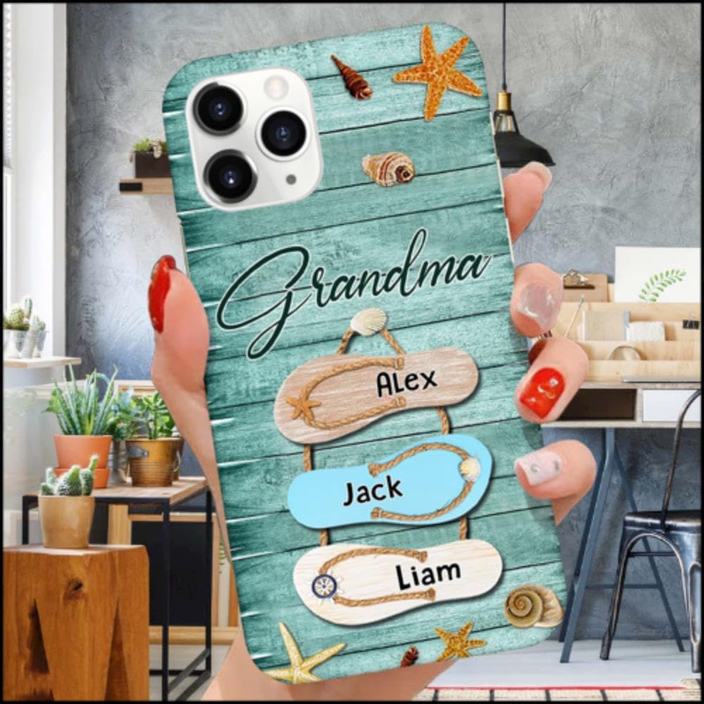 Summer Flip flop Grandkids Personalized Phone case for Grandmas Moms Aunties Multicolor
