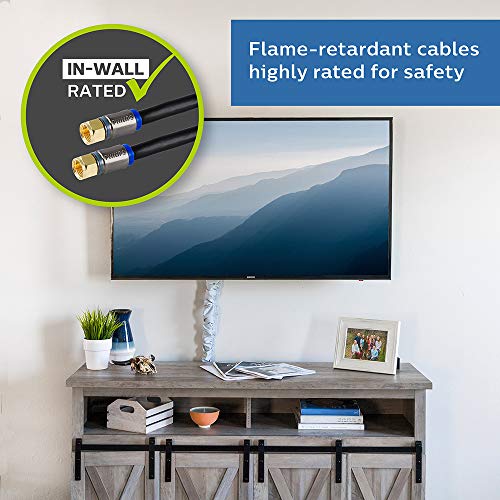 Philips RG6 Quad Shield Coaxial Cable, 6 ft. in-Wall Rated, Ideal for TV Antenna DVR Satellite Cable, F-Type Connectors, 3 Ghz Digital, Black, SWX9444B/27
