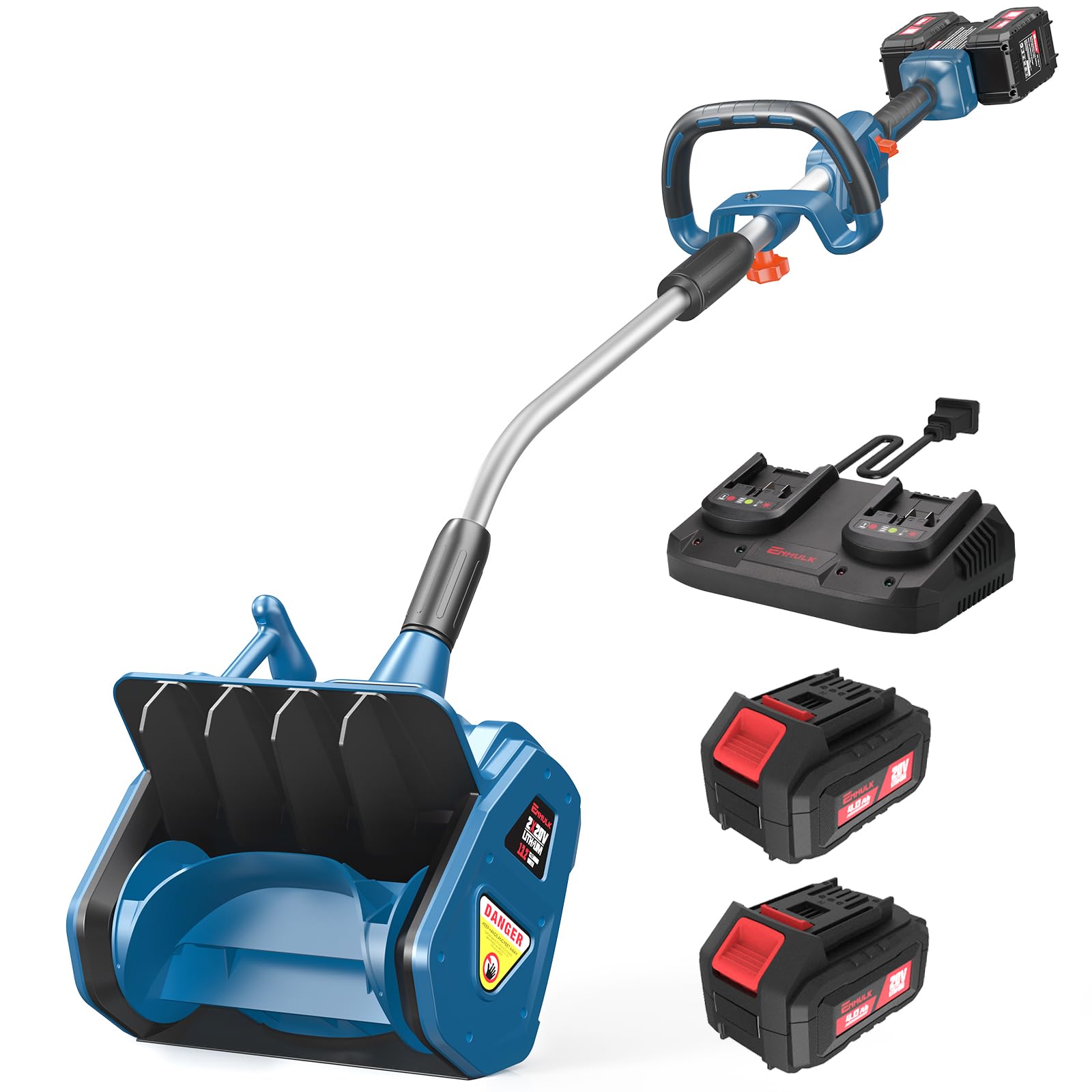 Cordless Snow Shovel, 40V | 13-Inch | Cordless Snow Blower, Battery Powered Snow Blower with Directional Plate & Adjustable Front Handle (2 * 20V Battery & Dual Quick Charger Included)
