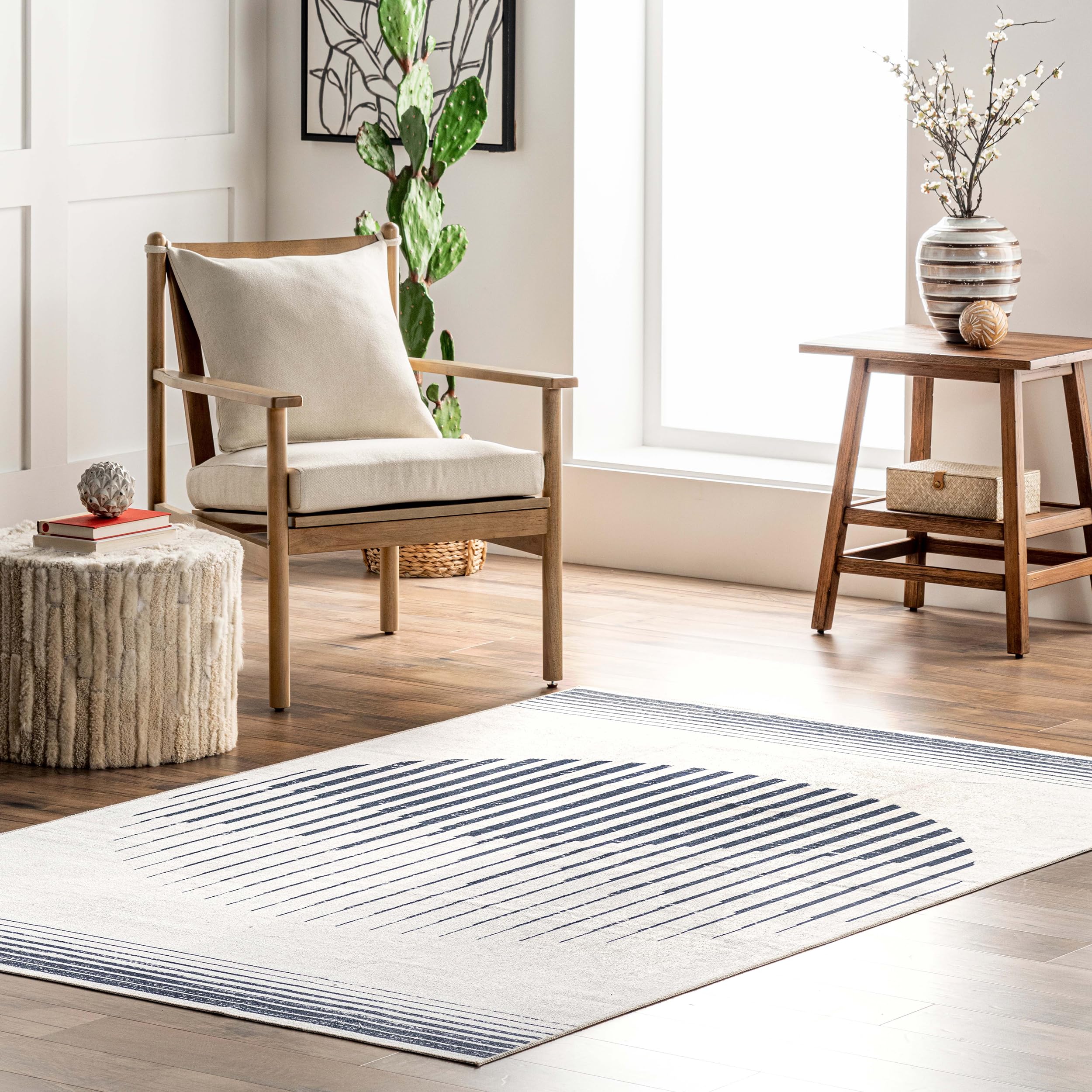 nuLOOM Francesca Machine Washable Contemporary Moon Ultra Thin Area Rug, 6' x 9', Grey