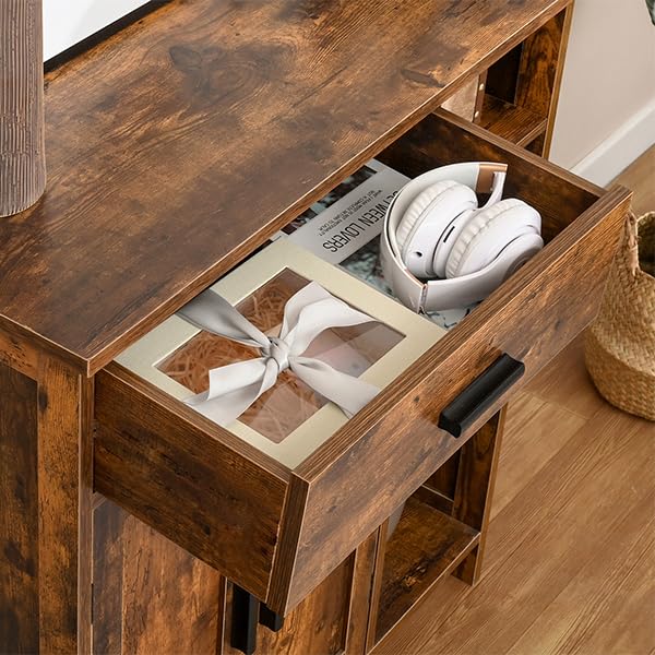 WEENFON Storage Cabinet, Floor Cabinet with Doors and Shelves, Coffee Bar Cabinet with Drawer, Organizer Cabinet for Living Room, Dining Room, Rustic Brown