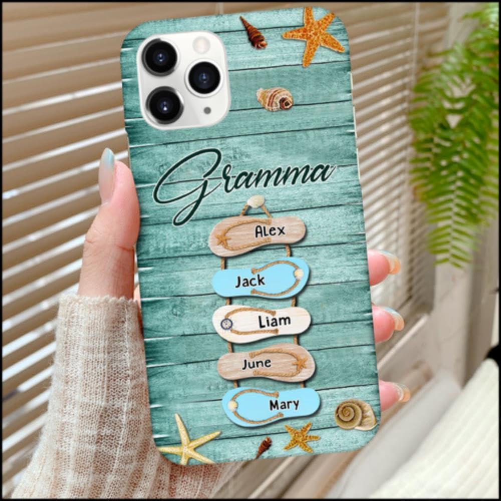 Summer Flip flop Grandkids Personalized Phone case for Grandmas Moms Aunties Multicolor