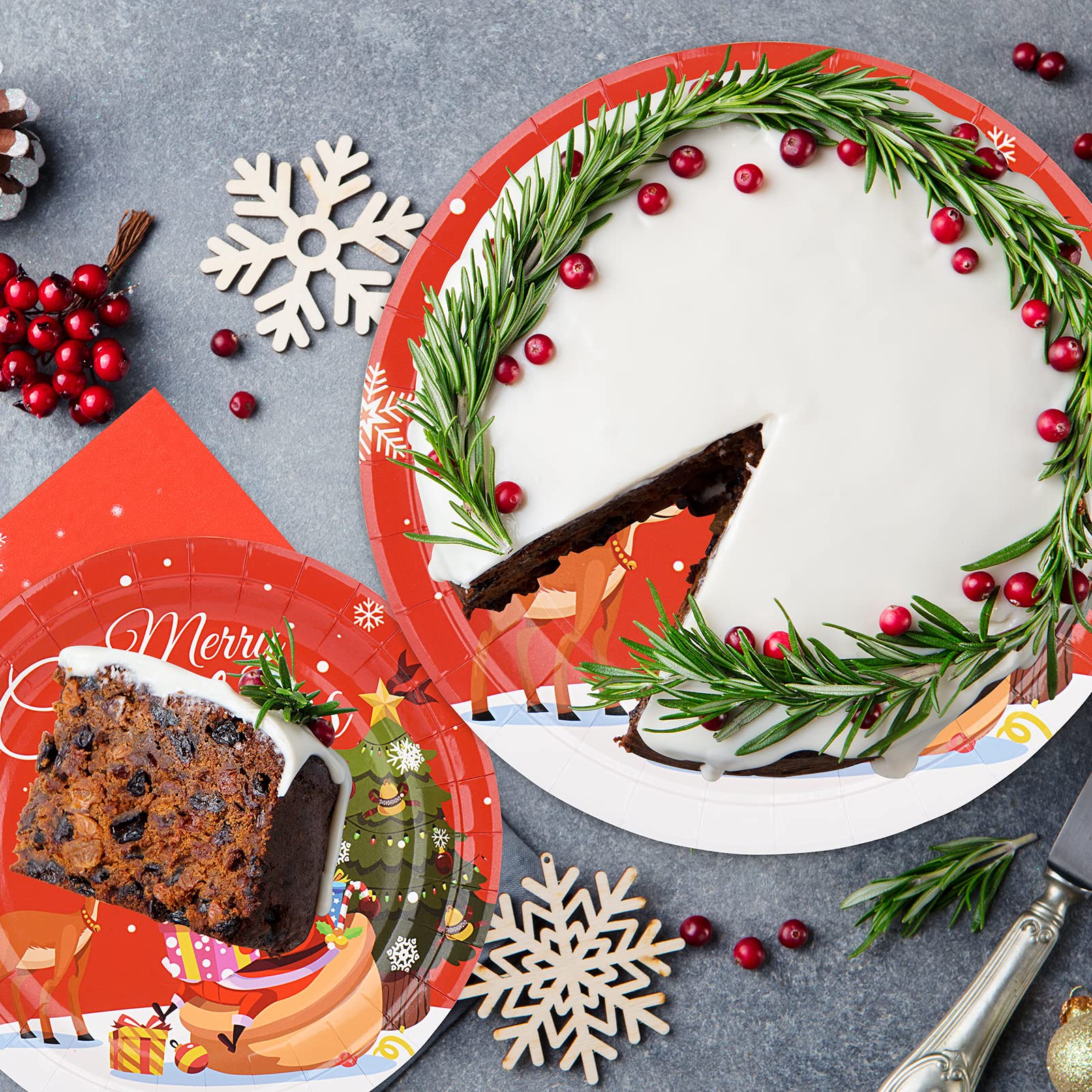Bluechok Christmas Party Paper Plates Sets, 72Pcs Santa Elk Print Decorations Supplies, Disposable Xmas Holiday Decor Tableware Set Includes Paper Plates and Napkins for 24 Guests