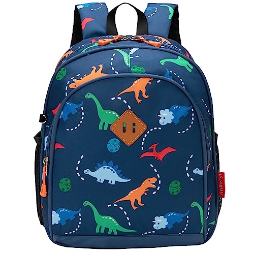 JinBeryl Toddler Backpack Boys, 12 Inch Kids Backpack for Preschool or Kindergarten, Dinosaur Navy Blue