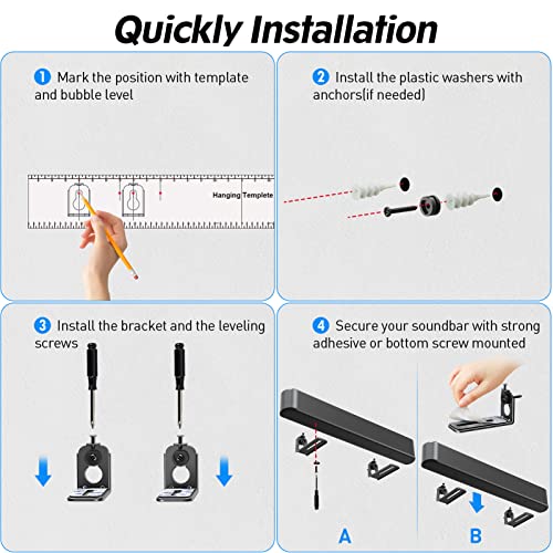MOUNTUP Universal Soundbar Wall Mount with Patented Design, Level Adjustable After Installation Sound Bar Bracket for Most of Soundbars Max 20 lbs Anti-Drop Soundbar Wall Shelf, Black