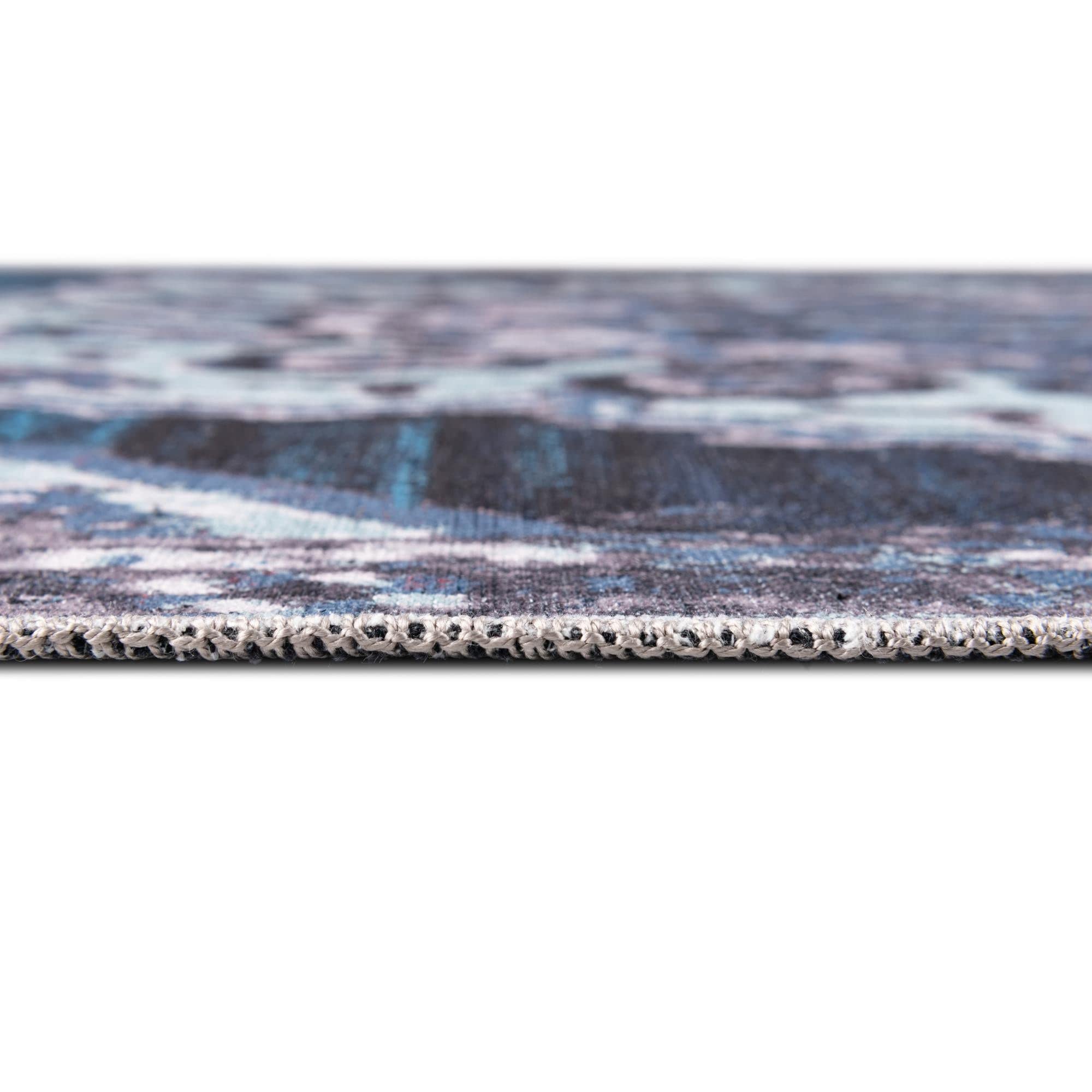 Rugs.com Francesca Collection Washable Rug – 7 Ft Square Navy Blue Flatweave Rug Perfect for Living Rooms, Kitchens, Entryways