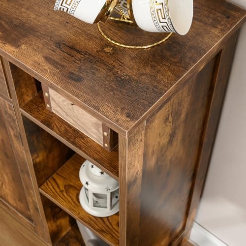 WEENFON Storage Cabinet, Floor Cabinet with Doors and Shelves, Coffee Bar Cabinet with Drawer, Organizer Cabinet for Living Room, Dining Room, Rustic Brown