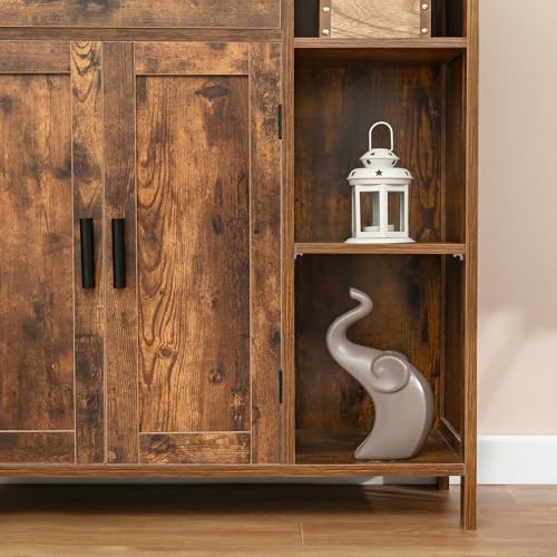 WEENFON Storage Cabinet, Floor Cabinet with Doors and Shelves, Coffee Bar Cabinet with Drawer, Organizer Cabinet for Living Room, Dining Room, Rustic Brown