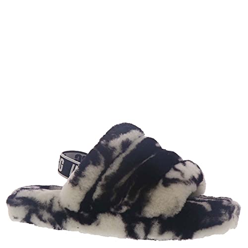 UGG Girls K Fluff Yeah Slide Marble Slipper, Black, 5 Big Kid