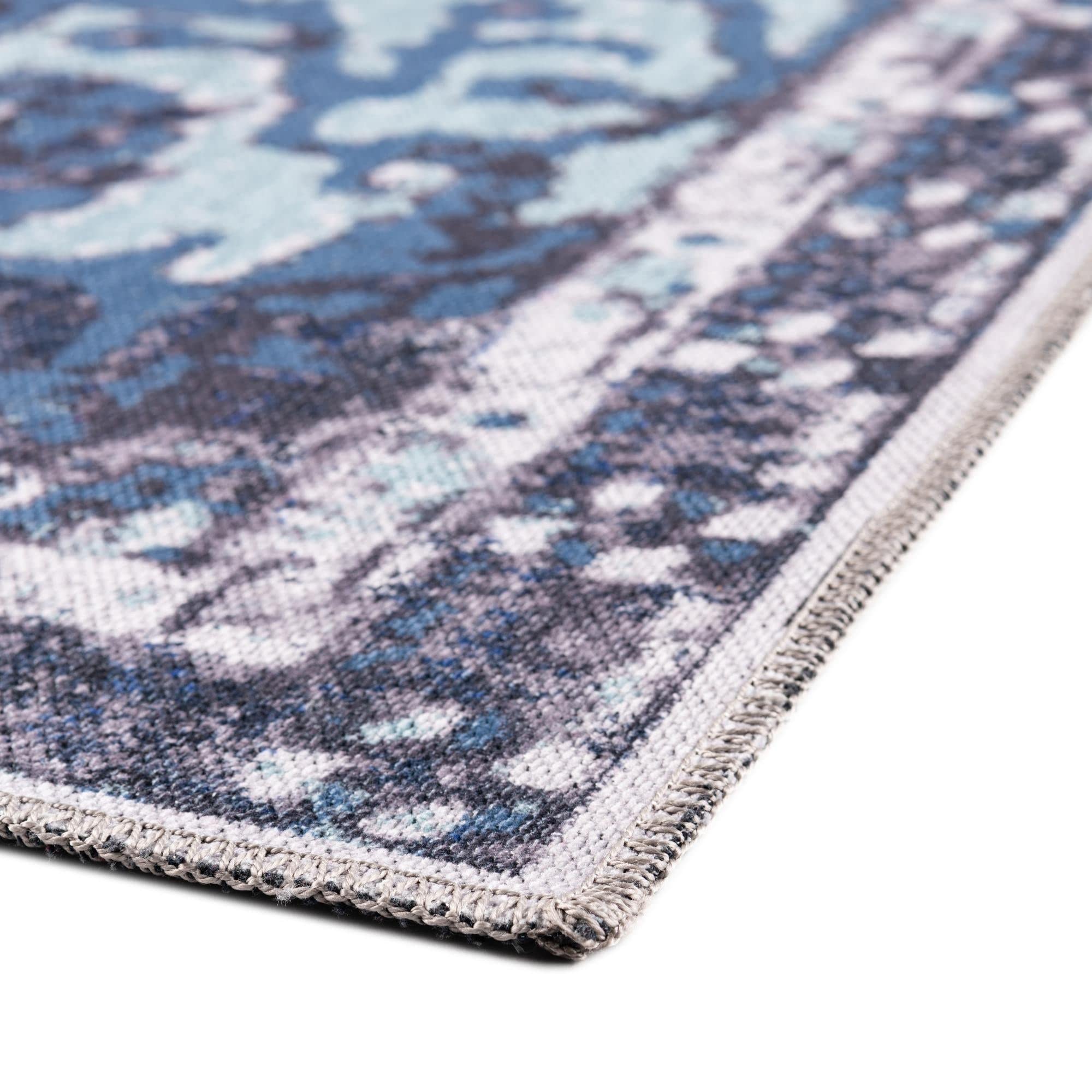 Rugs.com Francesca Collection Washable Rug – 7 Ft Square Navy Blue Flatweave Rug Perfect for Living Rooms, Kitchens, Entryways