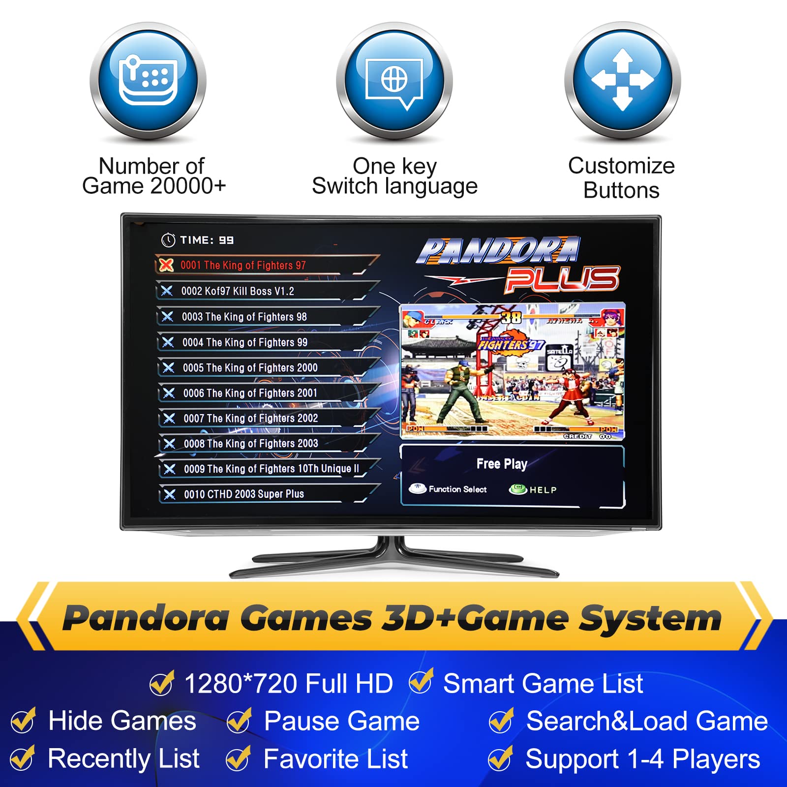 Akaxi Pandora Box Console 29800 Arcade Games in 1,Retro Game Machine for TV PC Projector, Supports Up to 4 Players, Full HD Output, Search, Save, Hide, Favorites List (29800 Games Separate)