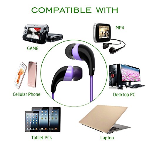 Universal Wired Earphones with Mic Stereo for iPhone, iPod, iPad, Samsung, Android Smartphone, Tablets, MP3 Players 3.5MM Jack (Purple)