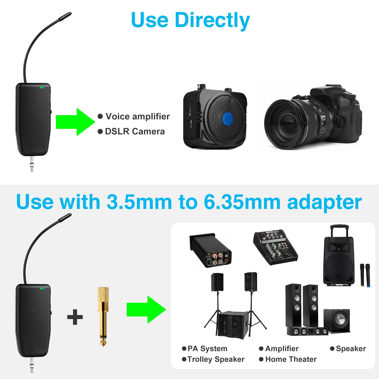 oxxyeeKS Wireless Microphone System for 2 People,160ft Range, 2.4G Dual Wireless Headset Mics for Karaoke Speaker, Amplifier, Mic Speakers, PA System, Yoga,Teaching, Fitness