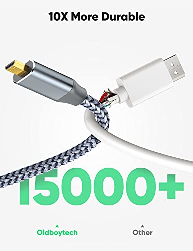 oldboytech 4K Micro HDMI to HDMI Cable Adapter, Exclusive Aluminum Alloy Shell/Nylon Braid/Gold-Plated (Male to Male) 4K/8K/60HZ/3D Grey Compatible with Hero, Sport Camera 6FT