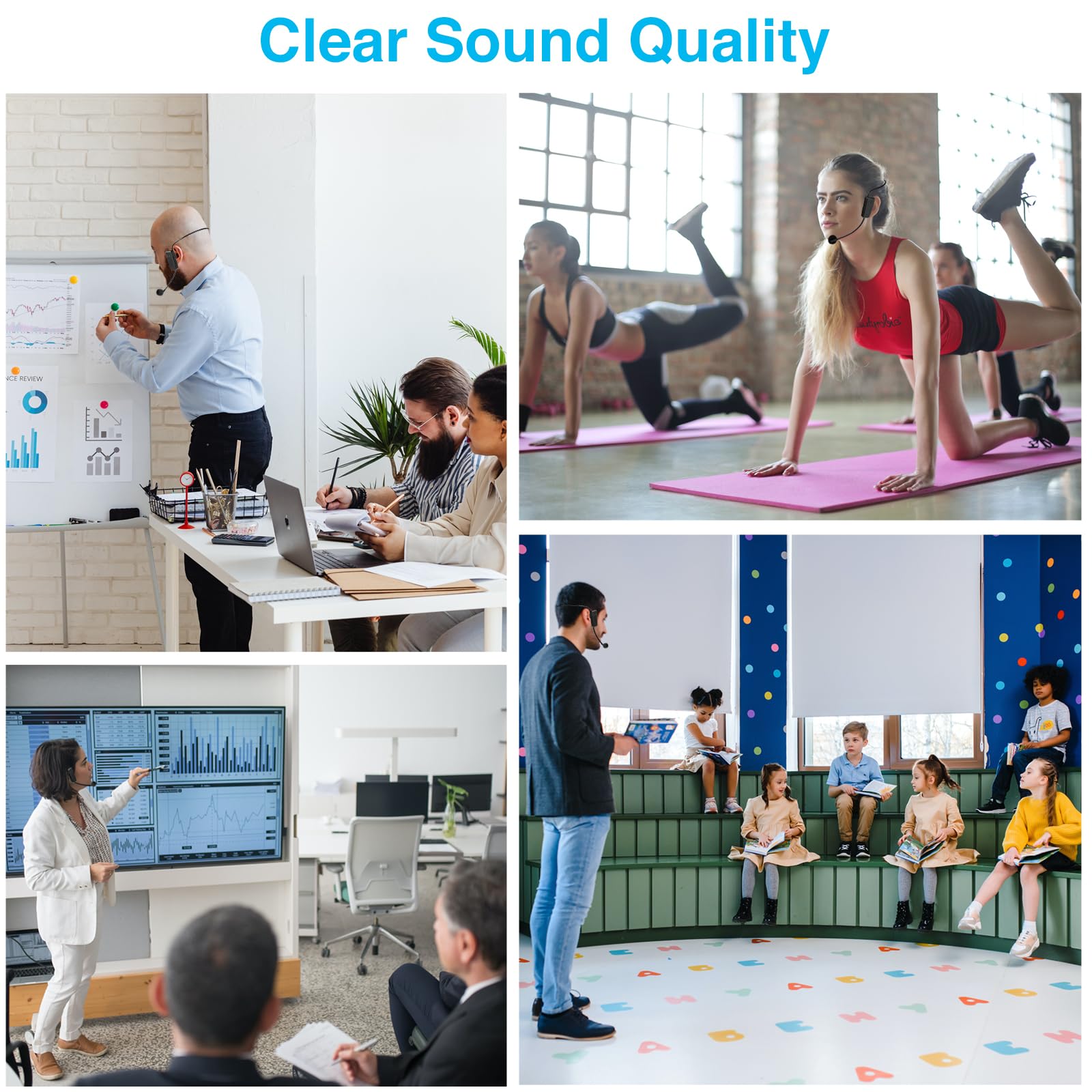 oxxyeeKS Wireless Microphone System for 2 People,160ft Range, 2.4G Dual Wireless Headset Mics for Karaoke Speaker, Amplifier, Mic Speakers, PA System, Yoga,Teaching, Fitness