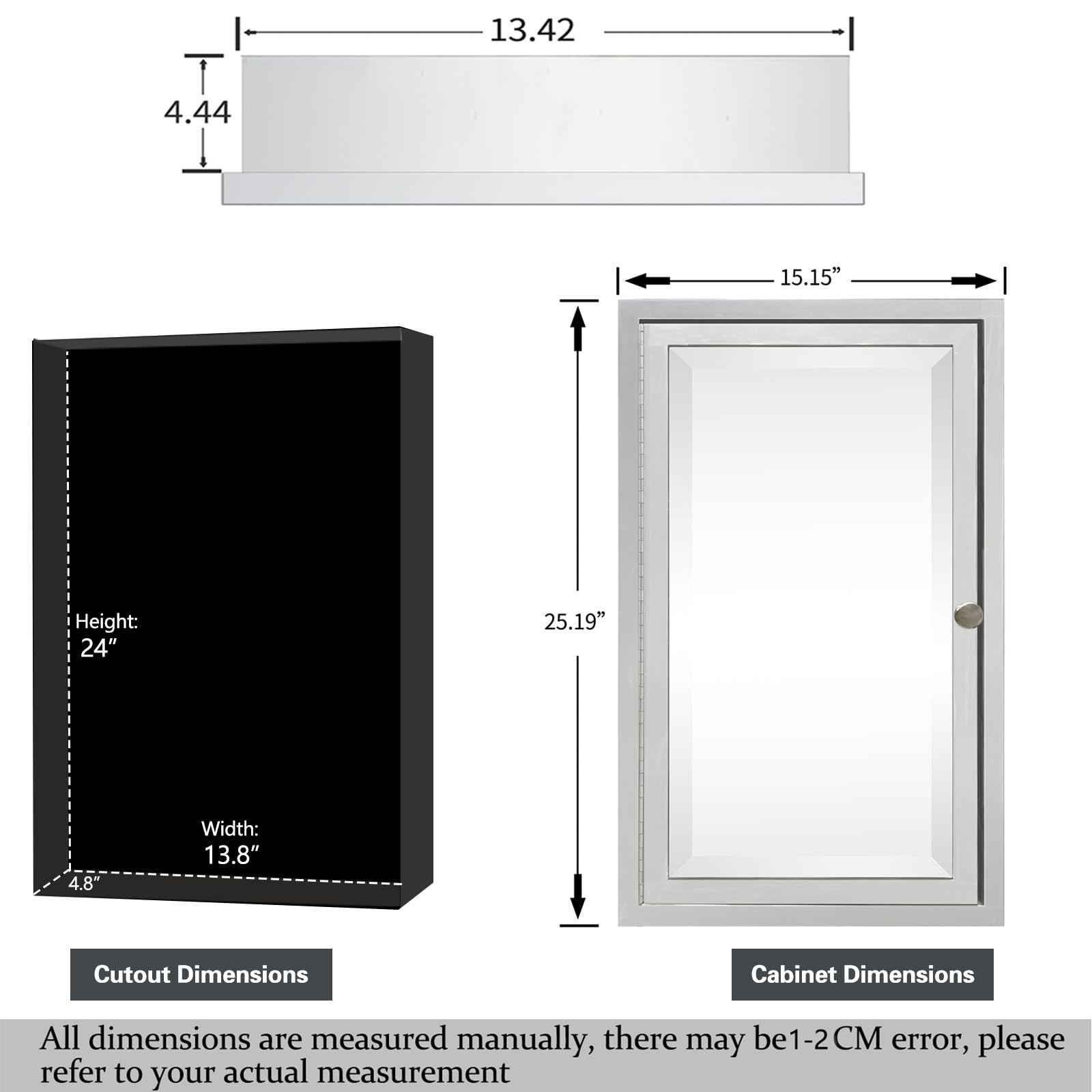 FOMAYKO Stainless Steel Medicine Cabinet with Mirror - Wall Mounted Bathroom Storage Organizer, Rust-Resistant Metal Mirror Cabinet for Vanity, Adjustable Shelves, 15x25 Inch