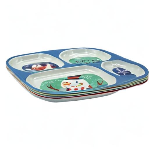 4E's Novelty Christmas Dinnerware Divided Plates For Kids (Set of 4) Melamine Plastic BPA Free Sectional Holiday Dinner Plates, Christmas Dishes for Toddlers