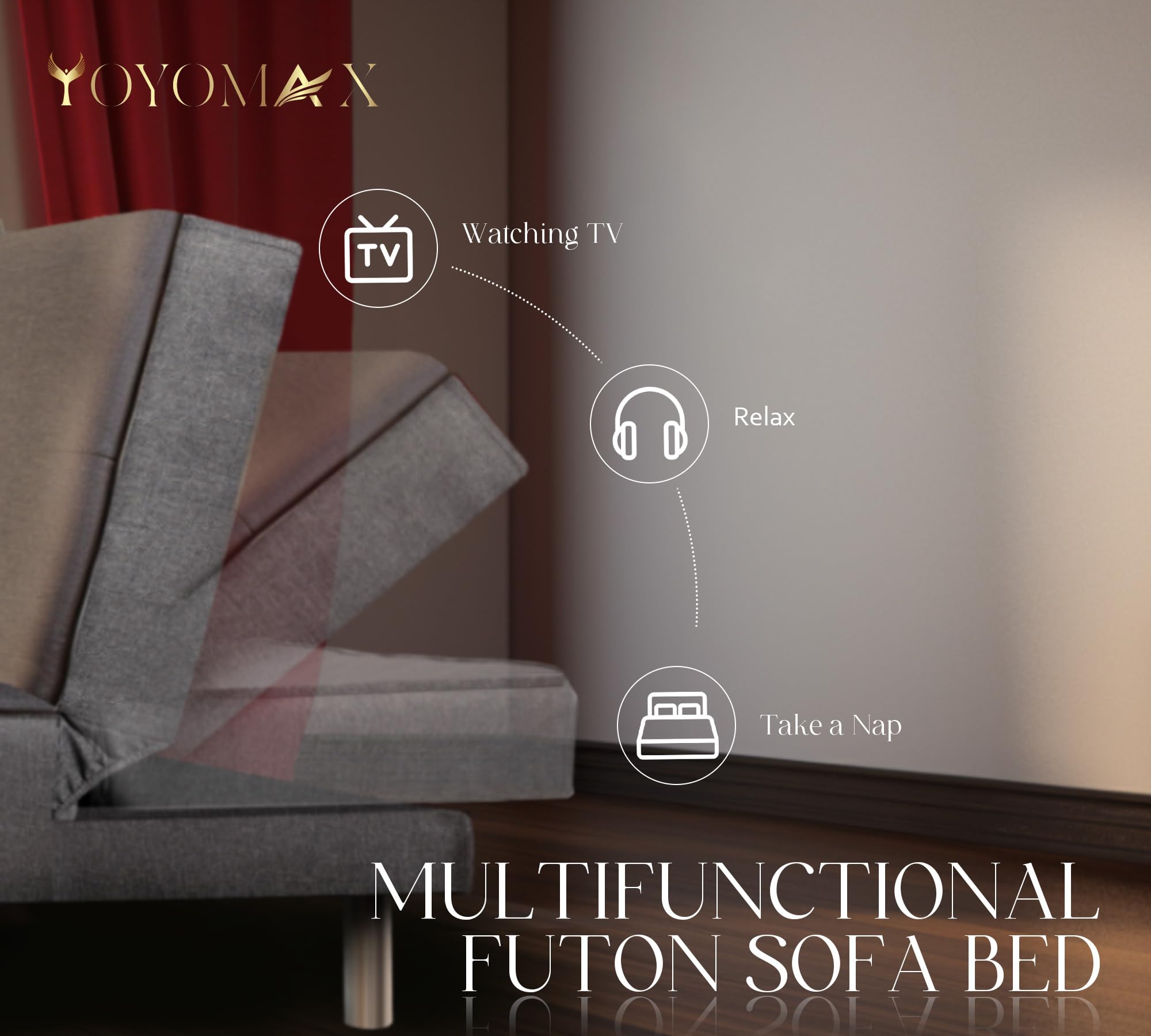 yoyomax Futon Sofa Bed Couch, Convertible Sofa Bed- Breathable Fabric Folding Sofa Bed Easy to Clean-Ideal for Bedroom, Living Room, Apartment and Office-Compact Design for Spacing Saving