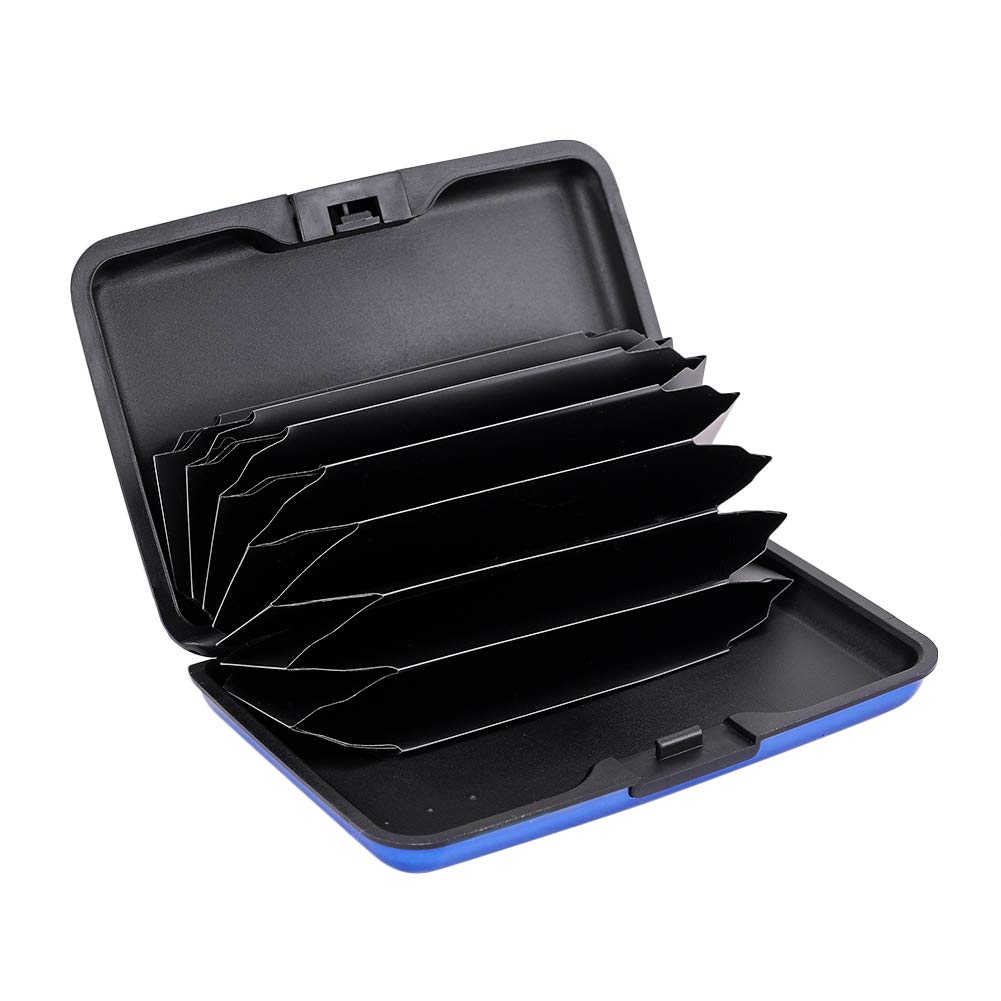 ELFISH Mini RFID Aluminum Wallet Credit Cards Holder Business Card Case Metal ID Case for Men Women (Blue)