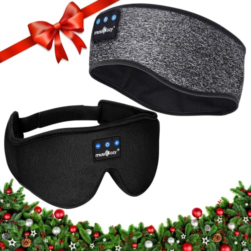 MUSICOZY Sleep Headphones Bluetooth Headband Sleeping Headphones Sleep Mask, Wireless Music Sleeping Headphones for Side Sleepers Men Women Travel Cool Tech Gadgets Unique Gifts Boys Girls, Pack of 2