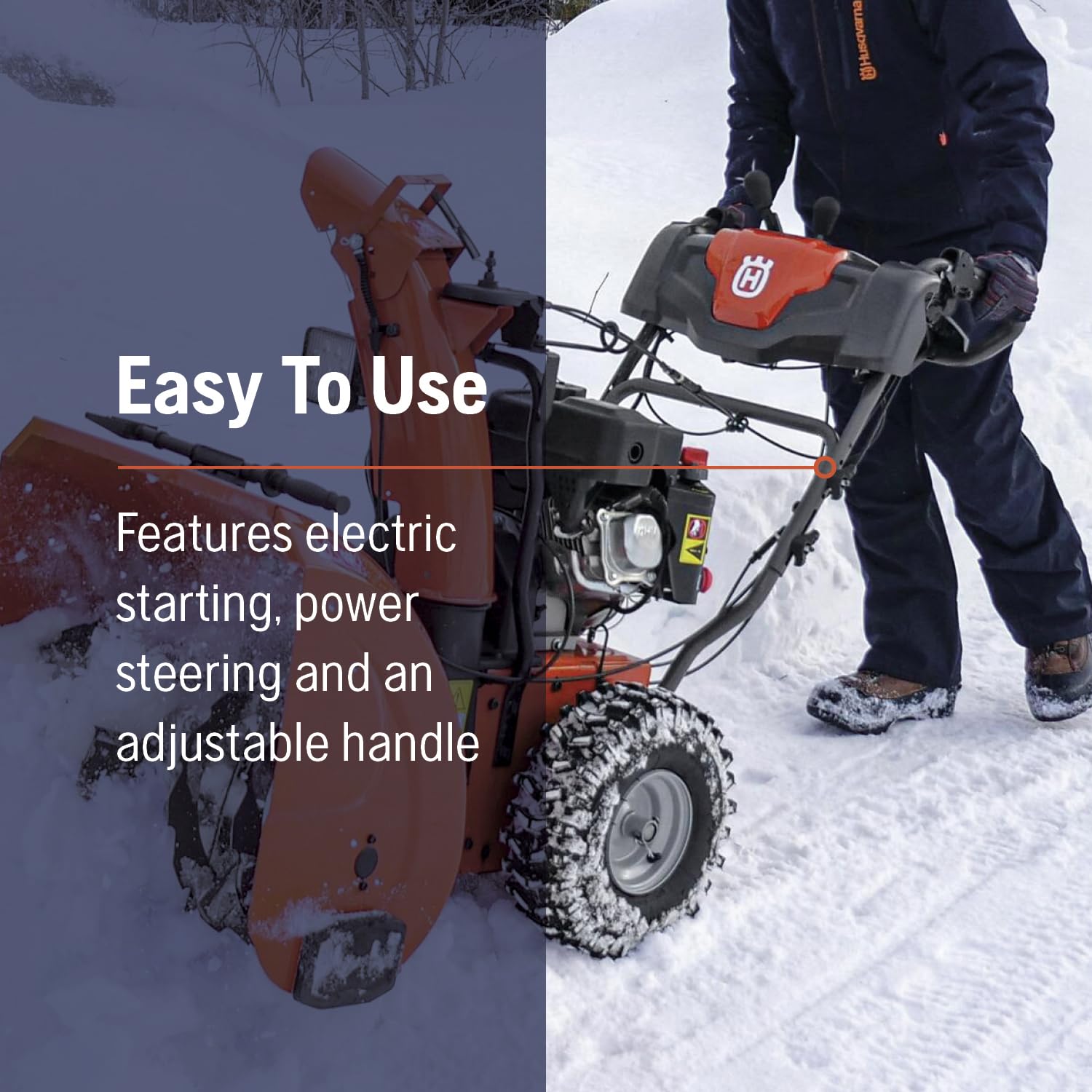 Husqvarna ST224 Snow Blower, 212-cc 5.9-HP, 24-Inch Snow Thrower, Friction Disc Transmission, Two Stage with Push Button Electric Start and Power Steering, Orange