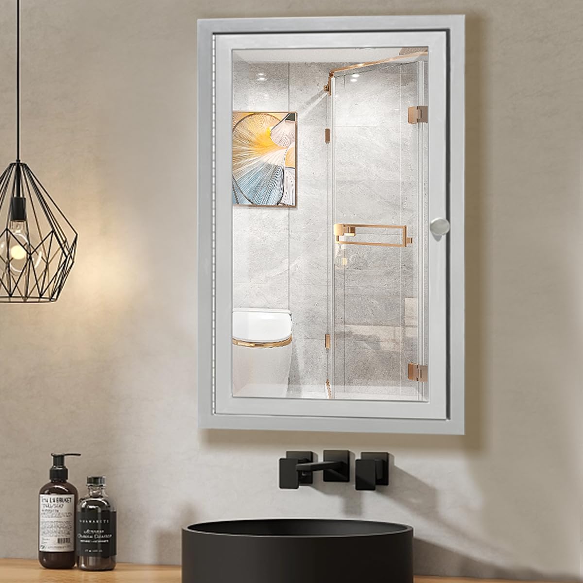 FOMAYKO Stainless Steel Medicine Cabinet with Mirror - Wall Mounted Bathroom Storage Organizer, Rust-Resistant Metal Mirror Cabinet for Vanity, Adjustable Shelves, 15x25 Inch