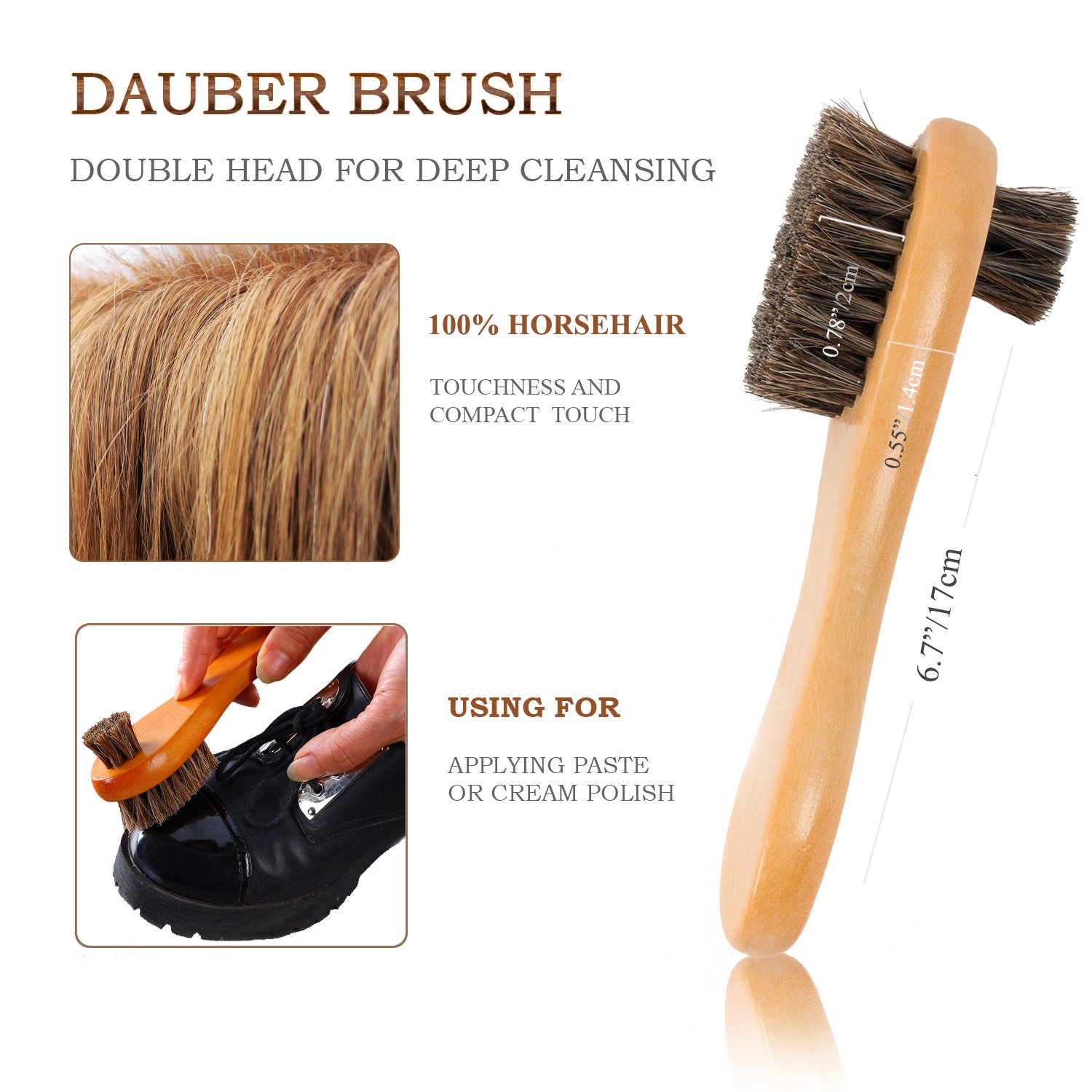 TAKAVU Shoe Shine Brushes Kit (4PCS) - 100% Soft Horsehair Bristles Brush, Polish Applicator, Crepe Suede Shoes Brush, Microfiber Buffing Cloth for Shoes, Leather, Boot, Cloth, Bag