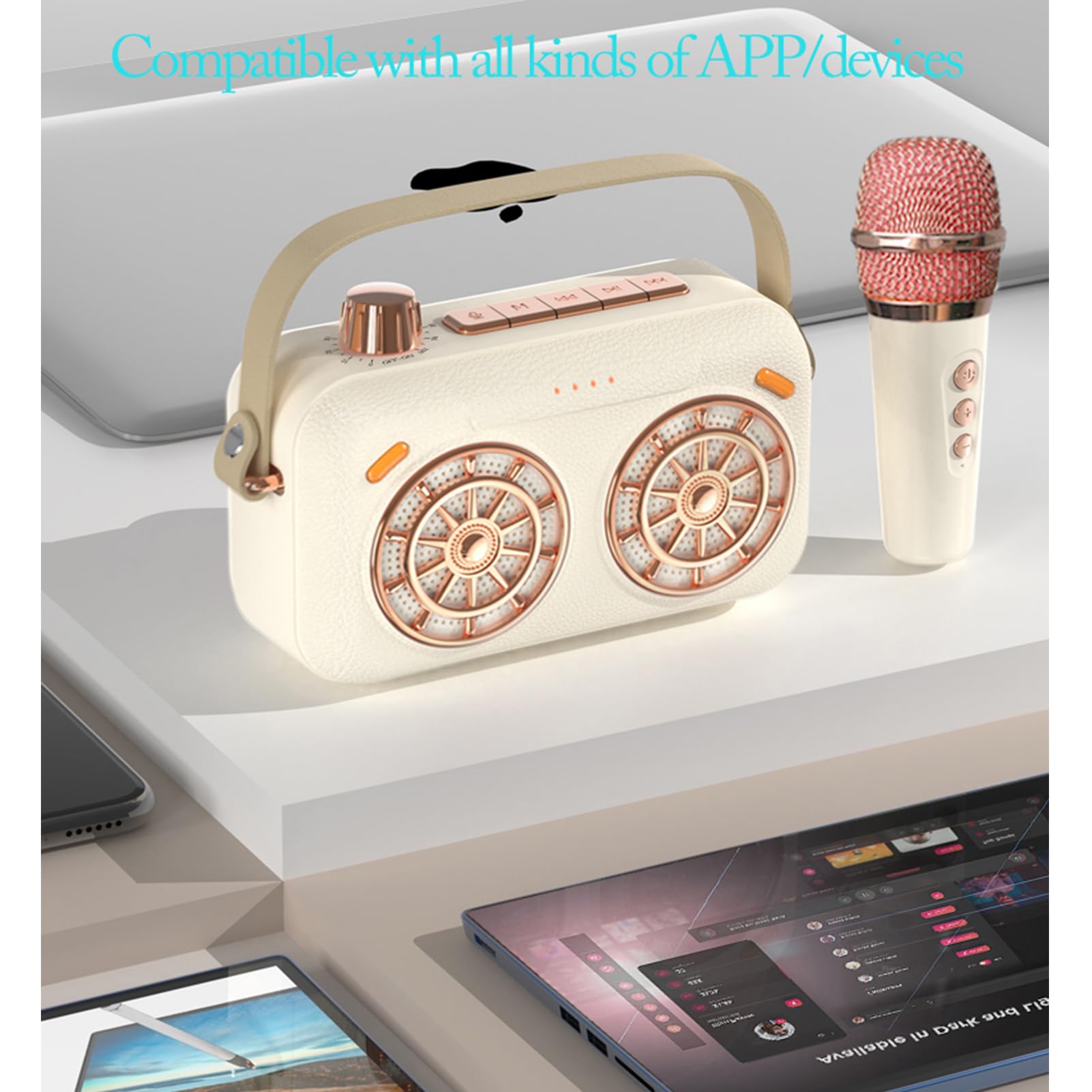 Karaoke Machine with One/Two Wireless Microphones.Portable Bluetooth Karaoke Speaker for Adults and Kids with Dual Speakers Supports TF/USB, AUX in for Party, Birthday (White with Single Microphone)