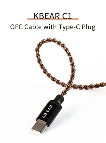 Keephifi Earphone Cable-KBEAR Type-C1 Connector Earbuds Upgrade OFC Cable with TFZ Pins Interface, Line-Control Noise Cancelling Microphone, Suitable for KBEAR HiFi Bass Headphone KS1 KS2(Brown)