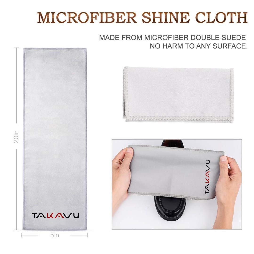 TAKAVU Shoe Shine Brushes Kit (4PCS) - 100% Soft Horsehair Bristles Brush, Polish Applicator, Crepe Suede Shoes Brush, Microfiber Buffing Cloth for Shoes, Leather, Boot, Cloth, Bag