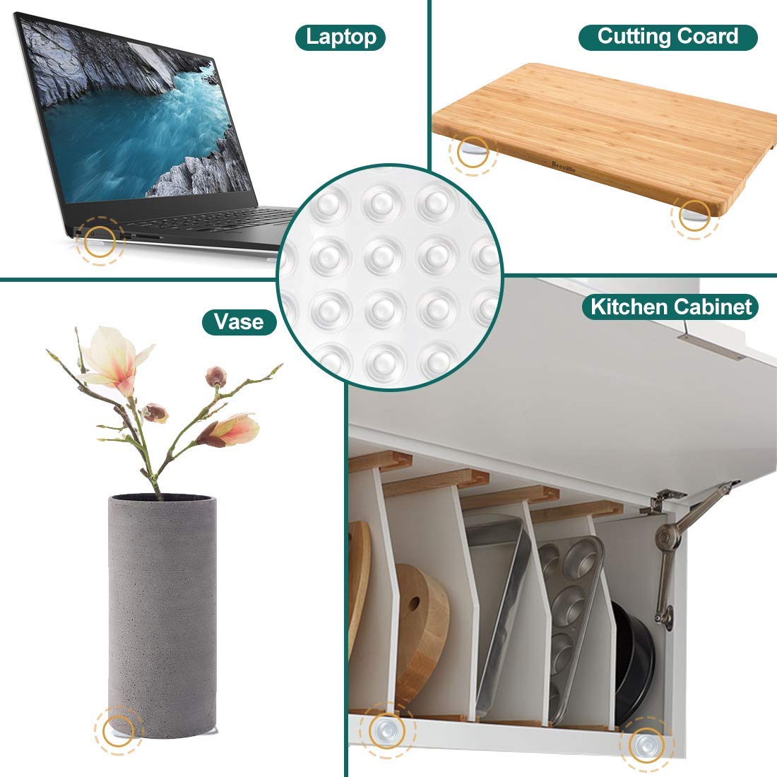 Cabinet Door Bumpers Pack of 200 Self Adhesive Bumpers Pads, Sound Dampening Circular Dots Cupboard Bumpers Clear, Soft Rubber for Drawers, Table Tops, Laptop