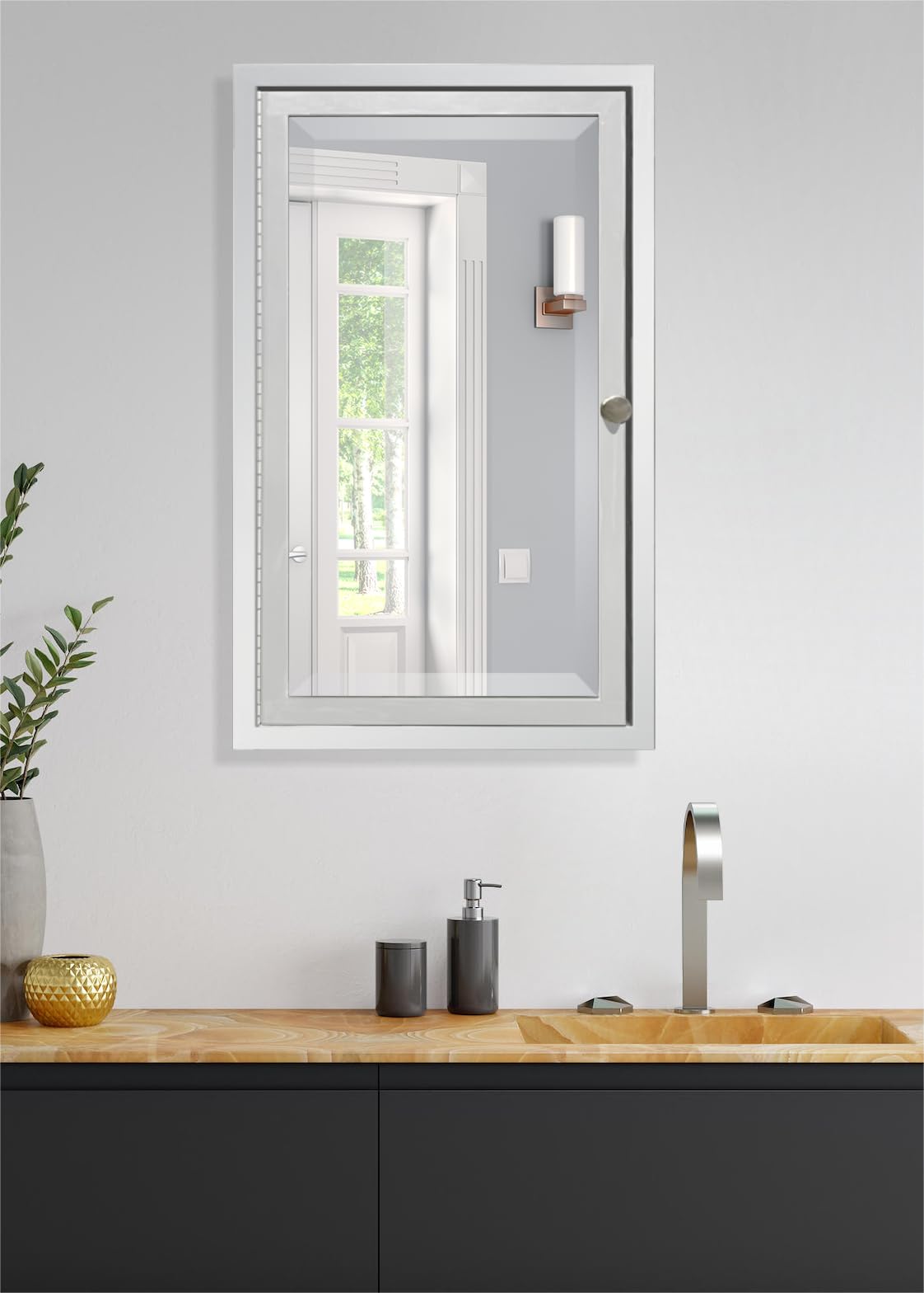 FOMAYKO Stainless Steel Medicine Cabinet with Mirror - Wall Mounted Bathroom Storage Organizer, Rust-Resistant Metal Mirror Cabinet for Vanity, Adjustable Shelves, 15x25 Inch