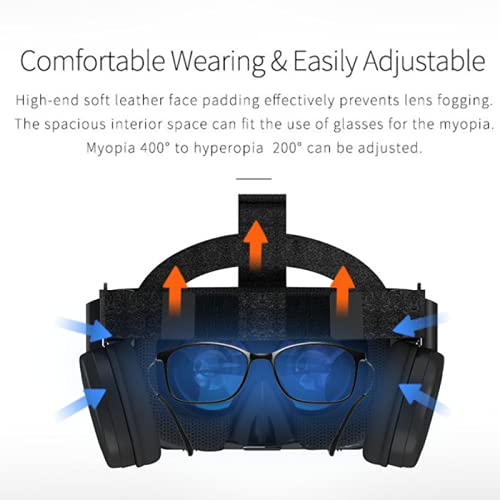 LONGLU VR Headset Compatible for iPhone and Android Phone, 3D Glasses Virtual Reality with Wireless Bluetooth Earphone for Movies and Video Games, Private iMax, VR Helmet Stereo for Android 4.7-6.2