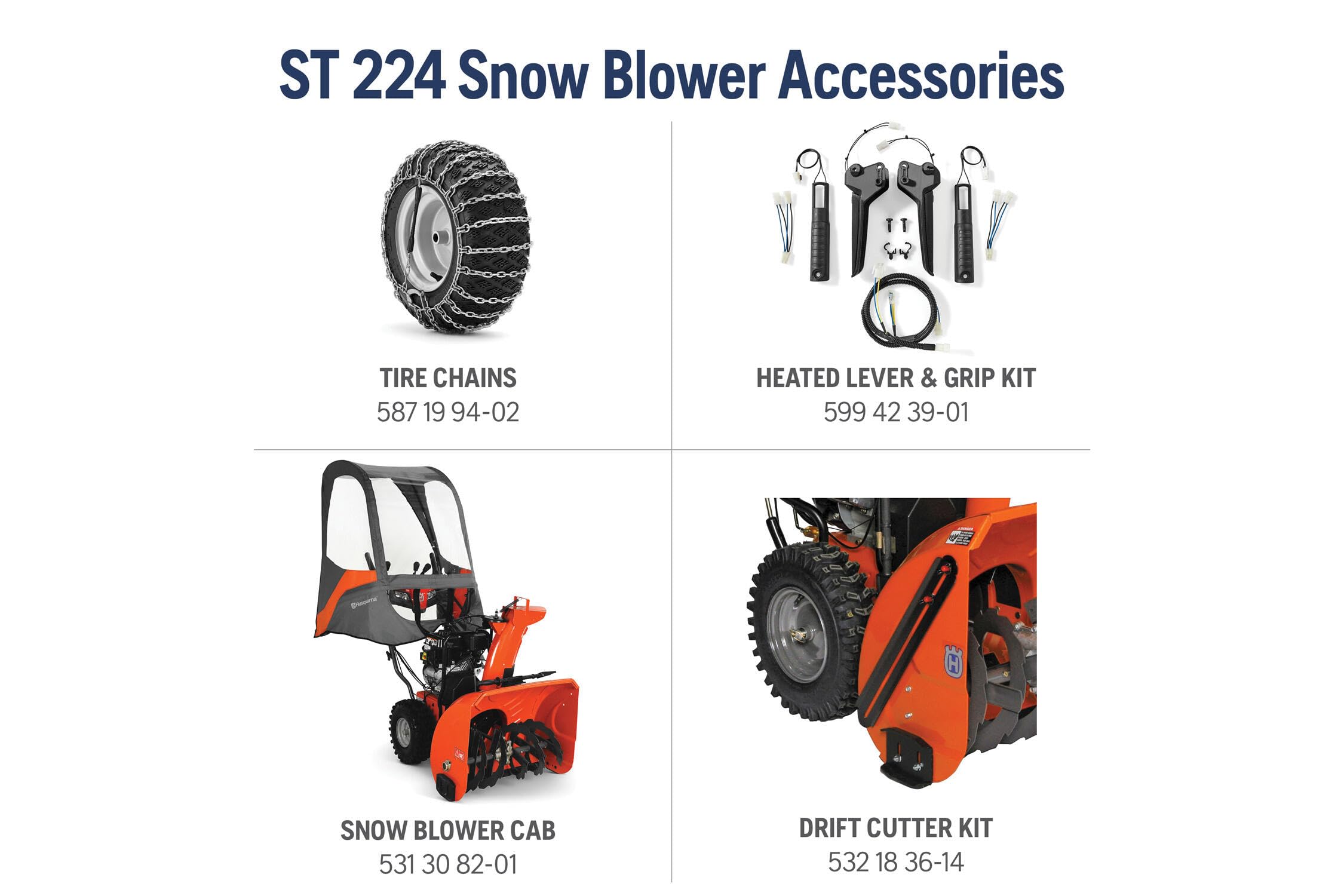 Husqvarna ST224 Snow Blower, 212-cc 5.9-HP, 24-Inch Snow Thrower, Friction Disc Transmission, Two Stage with Push Button Electric Start and Power Steering, Orange