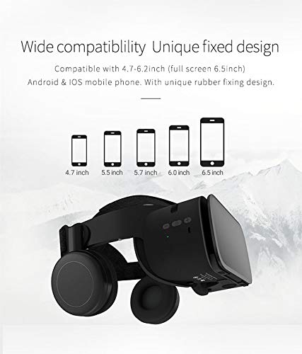 LONGLU VR Headset Compatible for iPhone and Android Phone, 3D Glasses Virtual Reality with Wireless Bluetooth Earphone for Movies and Video Games, Private iMax, VR Helmet Stereo for Android 4.7-6.2