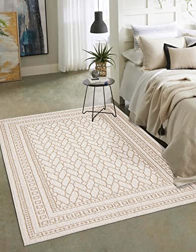 eCarpetGallery Vintage Turkish Area Rug for Living Room Bedroom Taupe Carpet, High Low Pile Textured Rug, 368018, 8'x10'