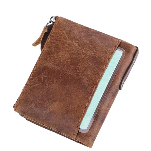 Genuine Leather Elegant Wallet, Unisex,Double exterior zipper coins,internal zip,1 x 4 x 4.7 inches,Slots for identification and several cards,closing and opening button,Elegant black gift box (Brown)