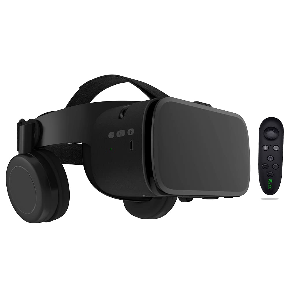LONGLU VR Headset Compatible for iPhone and Android Phone, 3D Glasses Virtual Reality with Wireless Bluetooth Earphone for Movies and Video Games, Private iMax, VR Helmet Stereo for Android 4.7-6.2