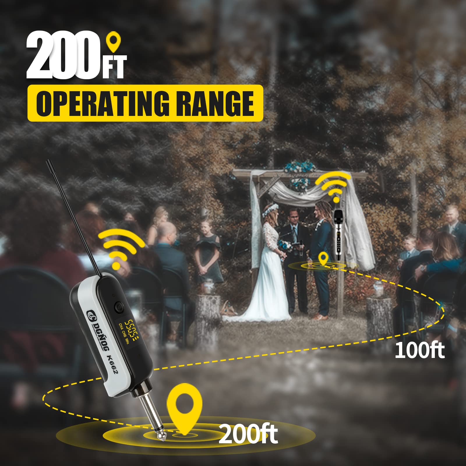 DGNOG K662 Metal Wireless Microphones with Echo, UHF Dual Cordless Handheld Karaoke Dynamic Mic System with Rechargeable Receiver, 200FT Range for Singing, Wedding, Speech, Dj, Church, Party