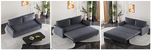 YUNLife&Home Pull Out Sleeper Sofa Bed,Convertible Futon Loveseat Sofá 3-in-1,Chaise Lounge Chair Velvet Upholstery 2-Seat Couch Reversible Folding Guest Daybed,USB Port,Queen Size,600lb Capacity