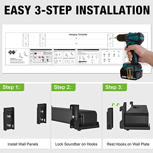 USX MOUNT Universal Soundbar Wall Mount Brackets, Depth Adjustable 3.5-6.1‘’ Sound Bar Mounting Bracket for Most of Soundbars Up to 13.2 Lbs, Removable and Lockable No-Slip Hooks(XAS006)